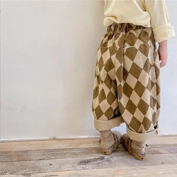 Childrens Unisex Diamond Check Wide Leg Denim Jeans - Yoyo – Ando