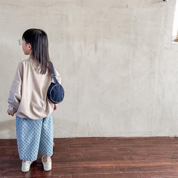 Childrens Unisex Checkerboard Wide Leg Denim Jeans - Yoyo – Ando