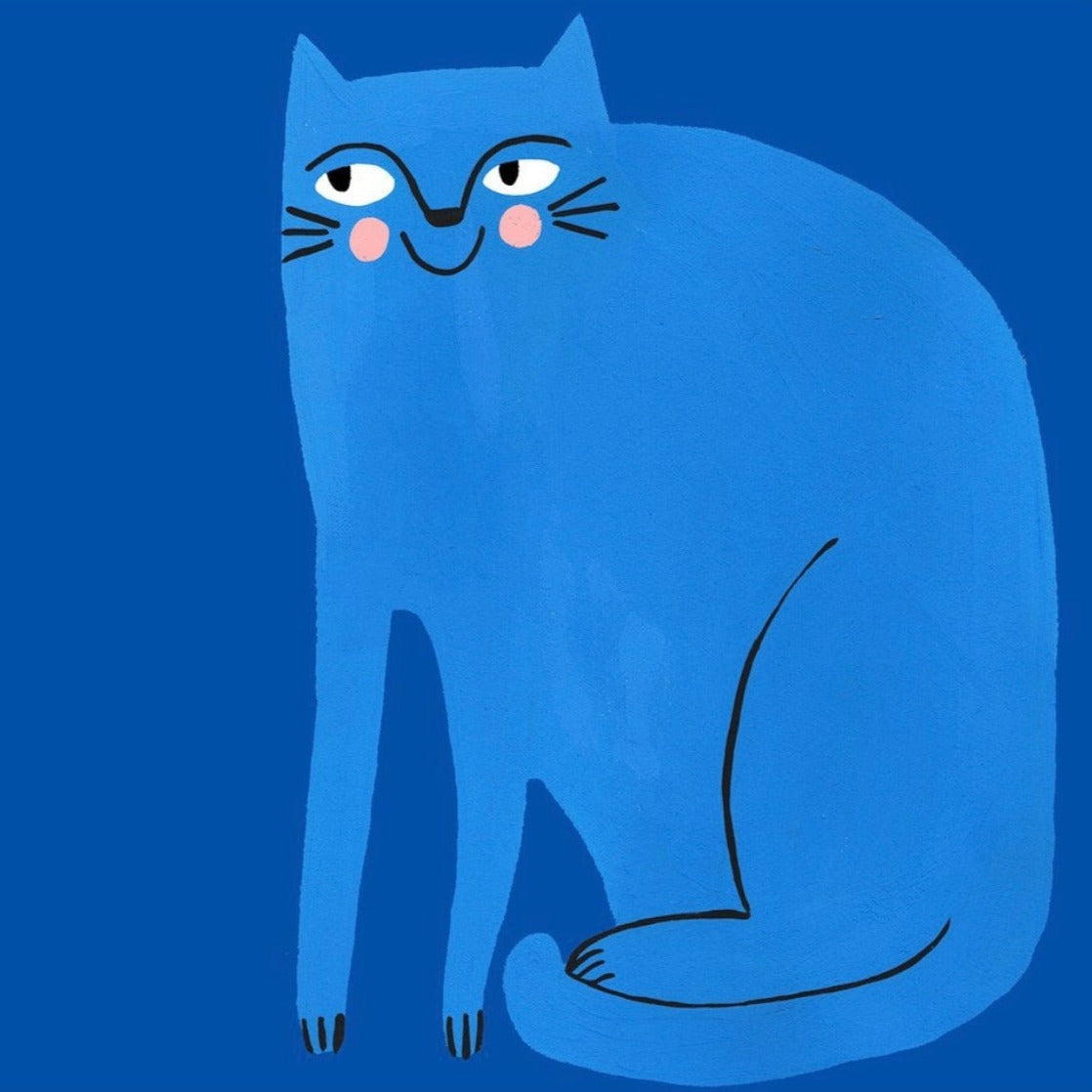 'Big Blue Cat' Hand Painted Art Print