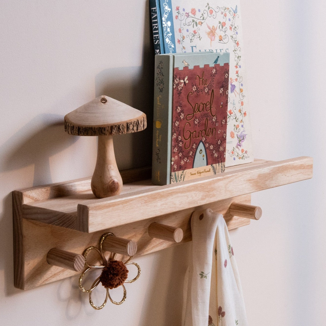 Signature Wall Mounted Shelf With Pegs (Solid Ash) - Nestie